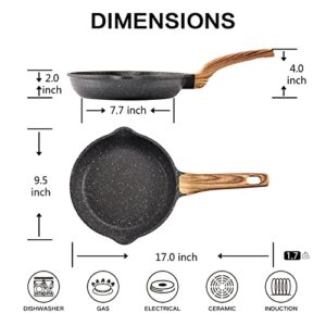 Giyoca Cook Nonstick Granite Frying Pan Skillet,Die-cast Aluminum Scratch Resistant, Induction Compatible Bottom, Egg Pan Omelet Pans, Chef's Pan, PFOA Free (9.5 inches, Marble Black)