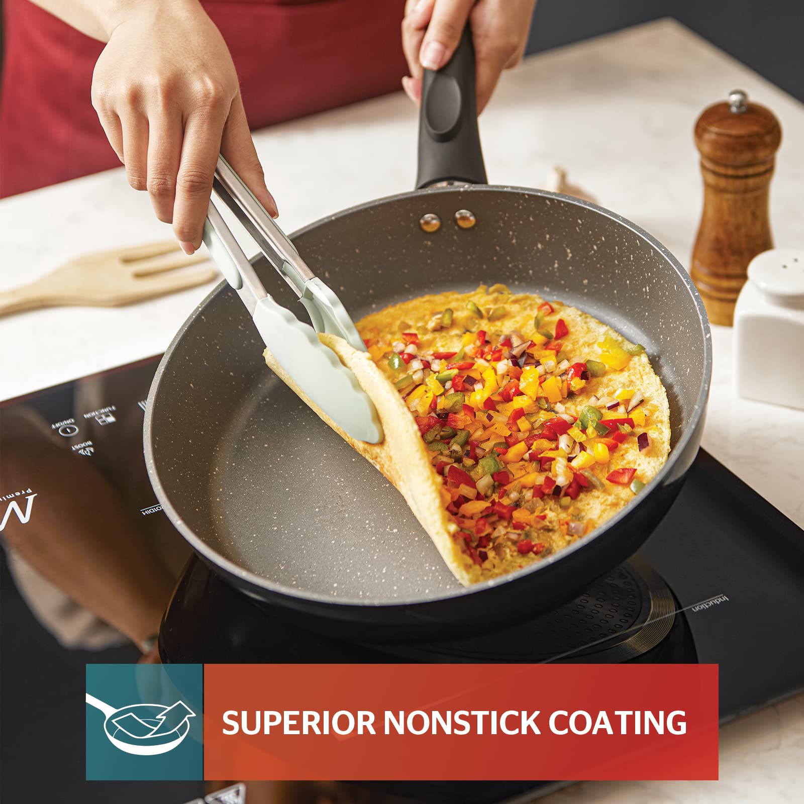 Sunhouse - 10 inch Nonstick Frying Pan with PFOA-free, Soft-touch Ergonomic Handle - Cooking Fry Pan with Forged Aluminum Technology for Better Heat Transfer