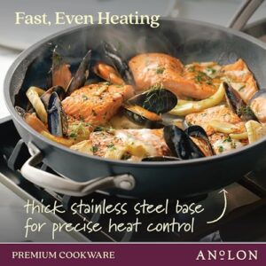 Anolon Accolade Forged Hard Anodized Nonstick Wok / Stir Fry Pan with Lid, 13.5 Inch - Moonstone Gray