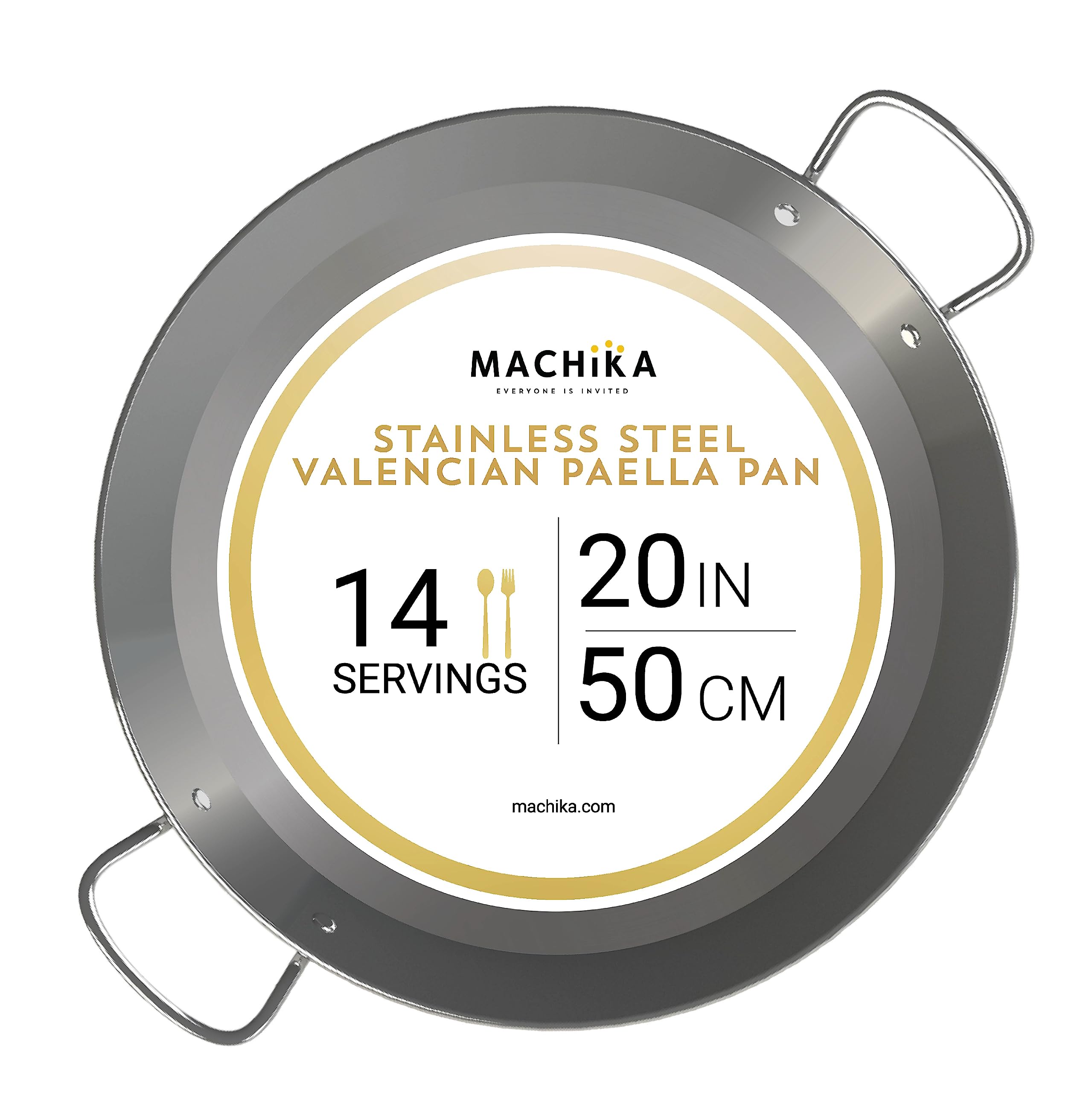 Machika Stainless Steel Pan | Stainless Steel Cookware | Induction Frying Pan for Paella and Rice Recipes | Ideal for Home Cooks, Restaurants & Catering | 14 Servings | 20 inches |