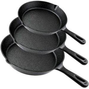 3 piece cast iron skillet set, pre-seasoned (8", 10.5", 12")