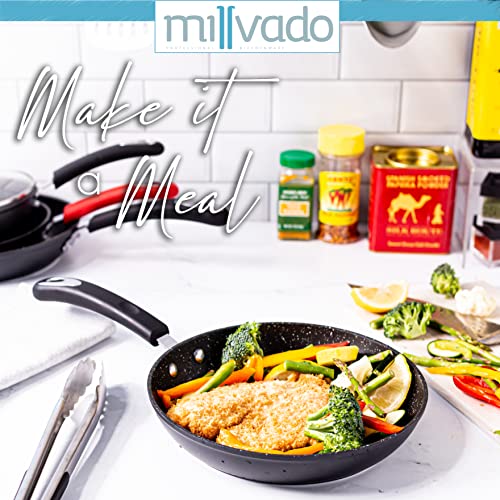 Millvado Nonstick Frying Pan, 11" Large Skillet With Heavy Duty Non Stick Coating, Silicone Easy Grip Handle, Induction Compatible Frying Pans