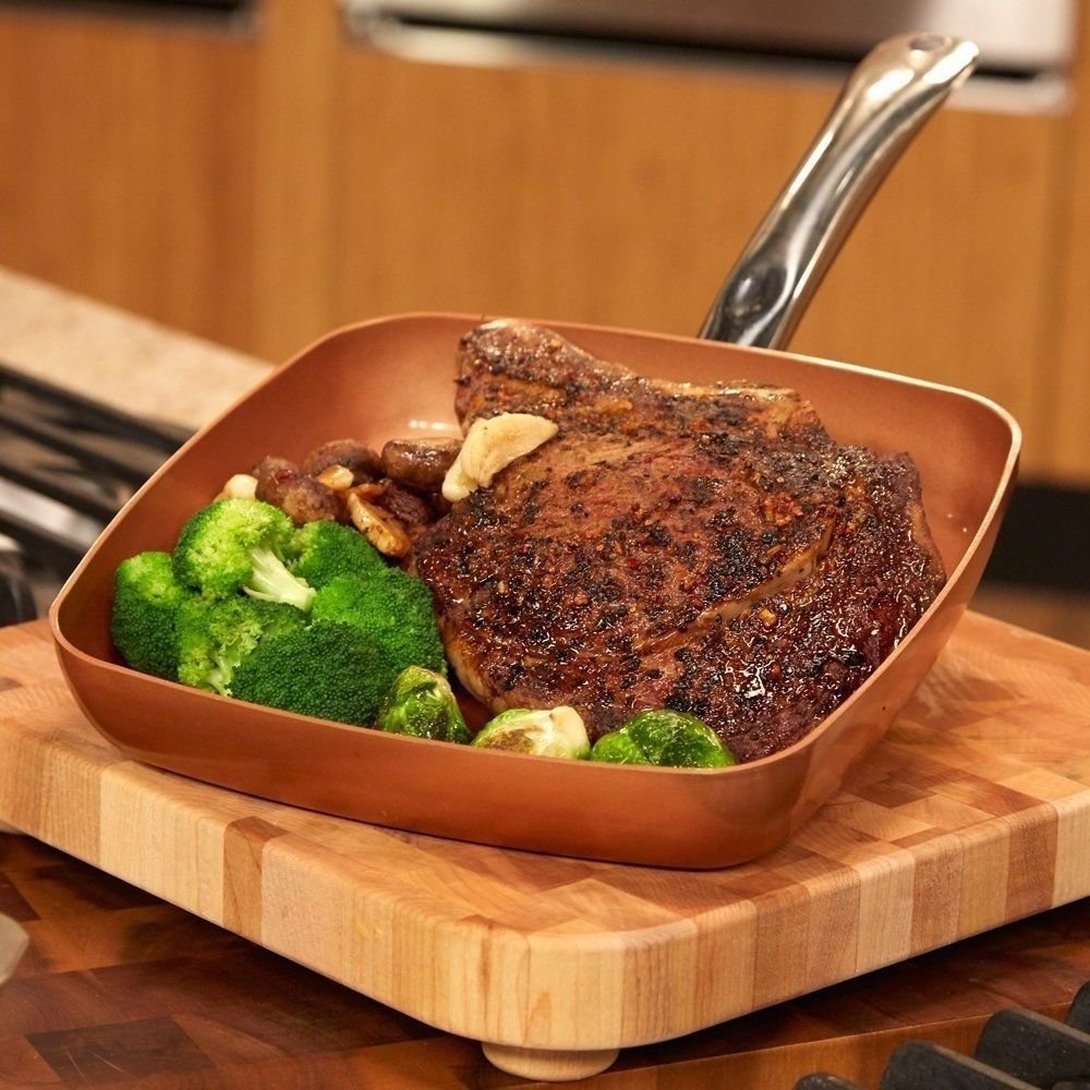 Copper Chef 9.5 Inch Square Frying Pan - Skillet with Ceramic Non Stick Coating. Perfect Cookware For Saute And Grill