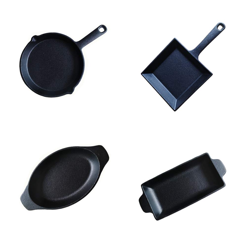 HAWOK Cast Iron Mini Server Rectangle: 12 oz,Square:12oz,Oval 12oz, Round 15oz Set of 4………