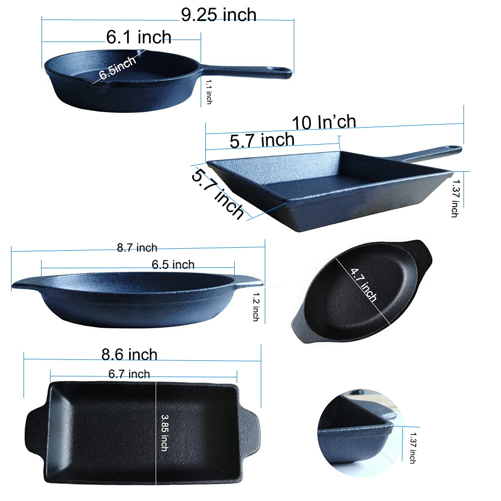 HAWOK Cast Iron Mini Server Rectangle: 12 oz,Square:12oz,Oval 12oz, Round 15oz Set of 4………