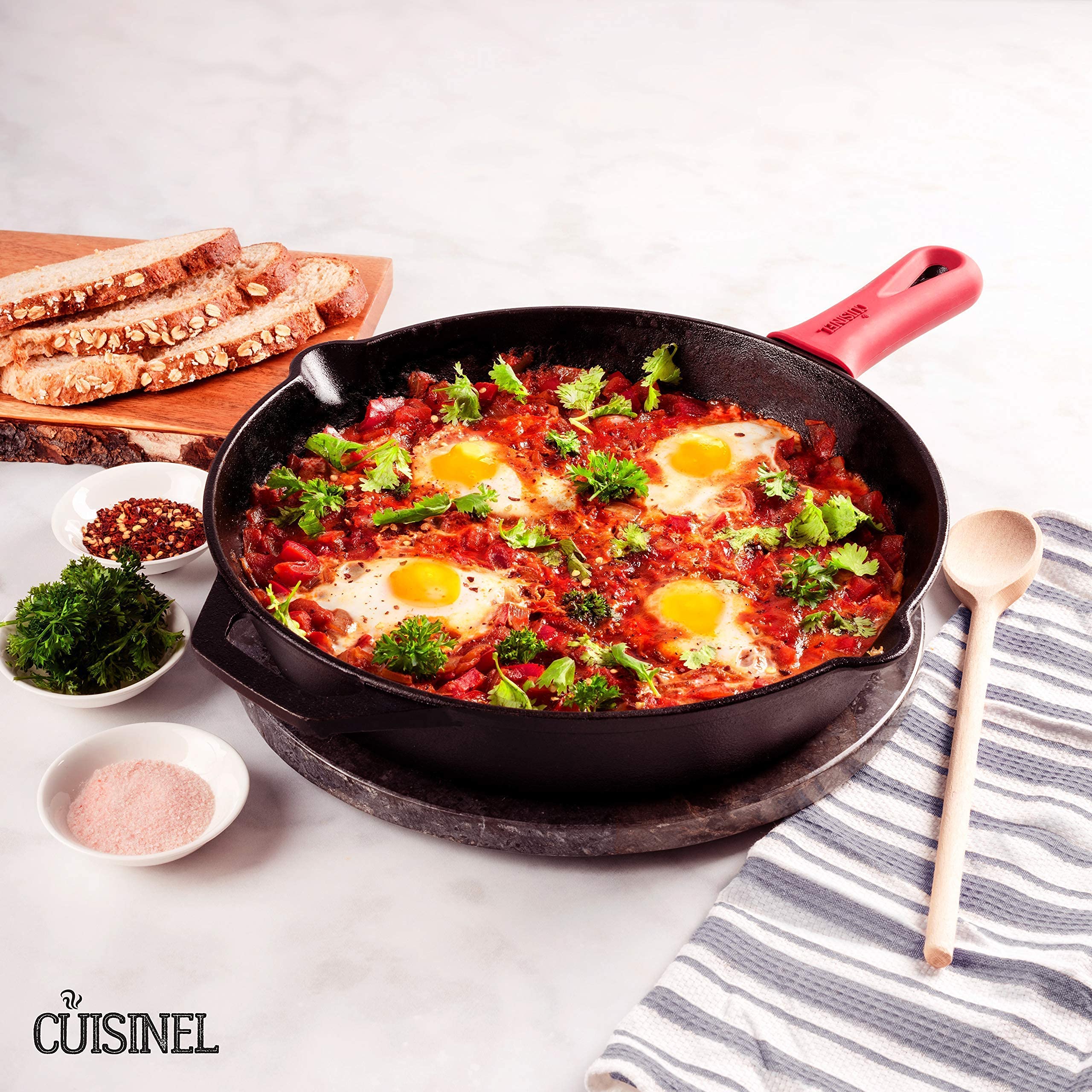 Cuisinel Pre-Seasoned Cast Iron Skillet 2-Piece Set (10-Inch and 12-Inch) Oven Safe Cookware - 2 Heat-Resistant Holders - Indoor and Outdoor Use - Grill, Stovetop, Induction Safe