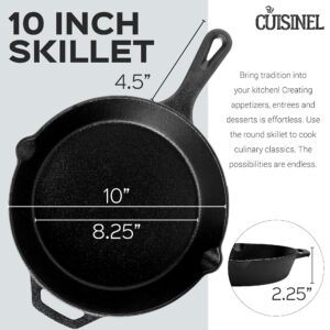 Cuisinel Pre-Seasoned Cast Iron Skillet 2-Piece Set (10-Inch and 12-Inch) Oven Safe Cookware - 2 Heat-Resistant Holders - Indoor and Outdoor Use - Grill, Stovetop, Induction Safe