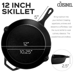 Cuisinel Pre-Seasoned Cast Iron Skillet 2-Piece Set (10-Inch and 12-Inch) Oven Safe Cookware - 2 Heat-Resistant Holders - Indoor and Outdoor Use - Grill, Stovetop, Induction Safe