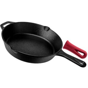 Cuisinel Pre-Seasoned Cast Iron Skillet 2-Piece Set (10-Inch and 12-Inch) Oven Safe Cookware - 2 Heat-Resistant Holders - Indoor and Outdoor Use - Grill, Stovetop, Induction Safe