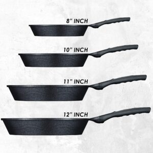 Concord 4 Pc Marble Coated Nonstick Cast Aluminum Fry Pan Skillet Set 4 Sizes. Induction Compatible. Made in Korea