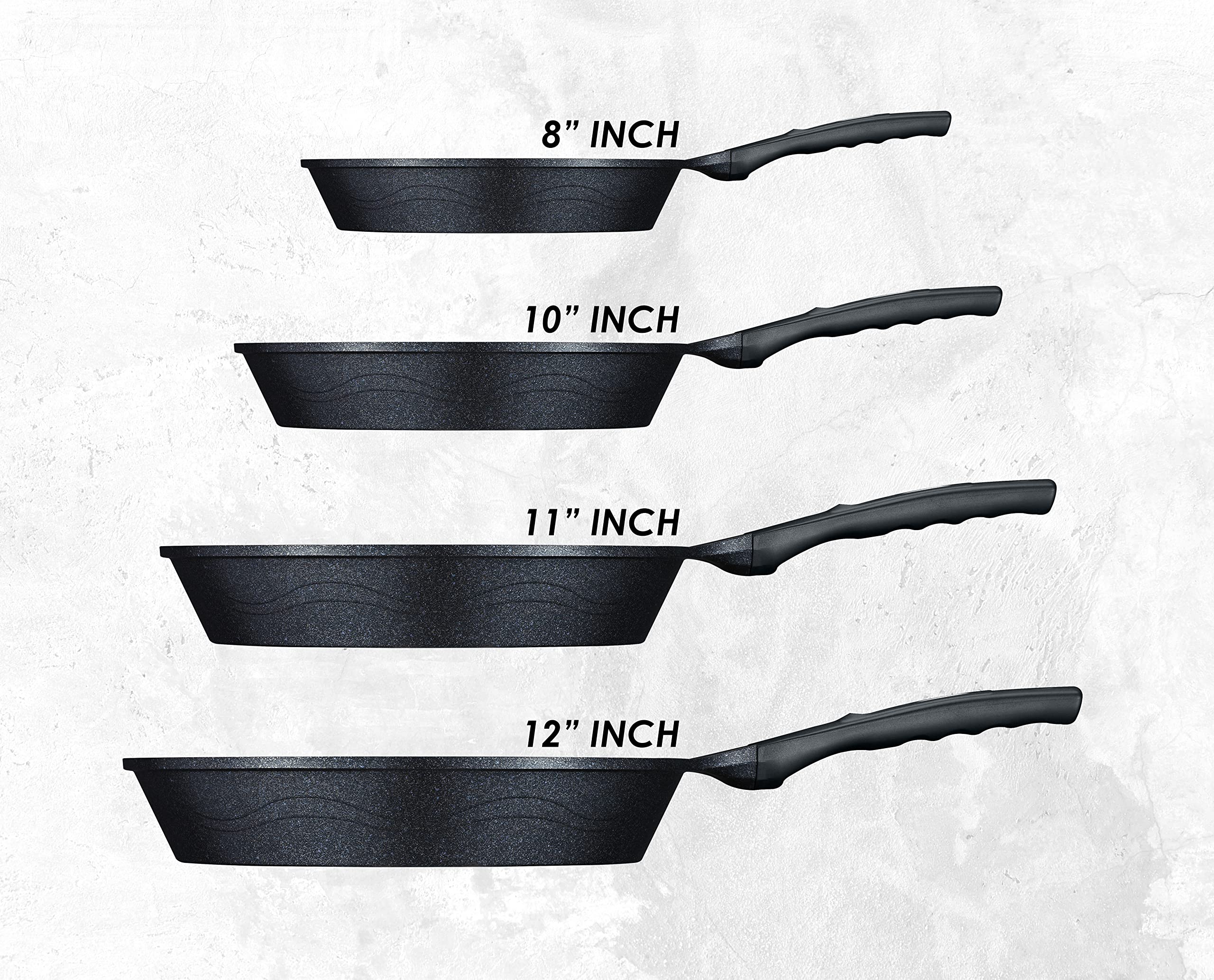 Concord 4 Pc Marble Coated Nonstick Cast Aluminum Fry Pan Skillet Set 4 Sizes. Induction Compatible. Made in Korea