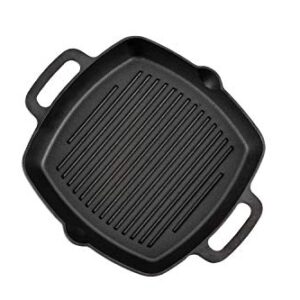 PR PeakRous Cast Iron Grill Pan Skillet Square for Stove Top and Oven with Two Silicone Handles 10 inch