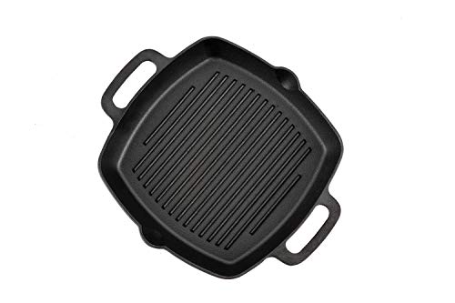 PR PeakRous Cast Iron Grill Pan Skillet Square for Stove Top and Oven with Two Silicone Handles 10 inch