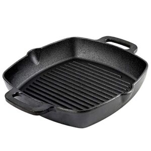 PR PeakRous Cast Iron Grill Pan Skillet Square for Stove Top and Oven with Two Silicone Handles 10 inch