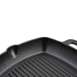 PR PeakRous Cast Iron Grill Pan Skillet Square for Stove Top and Oven with Two Silicone Handles 10 inch