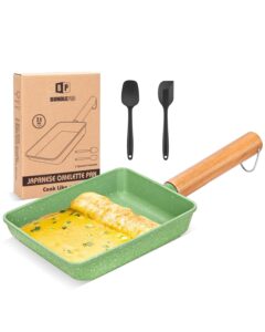 bundlepro japanese omelette pan, non stick tamagoyaki eggs frying pan, square granite cookware set, small induction skillet with silicone spatulas for breakfast(7.1inch)