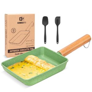 BUNDLEPRO Japanese Omelette Pan, Non Stick Tamagoyaki Eggs Frying Pan, Square Granite Cookware set, Small Induction Skillet with Silicone Spatulas for Breakfast(7.1inch)