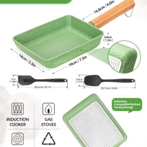 BUNDLEPRO Japanese Omelette Pan, Non Stick Tamagoyaki Eggs Frying Pan, Square Granite Cookware set, Small Induction Skillet with Silicone Spatulas for Breakfast(7.1inch)