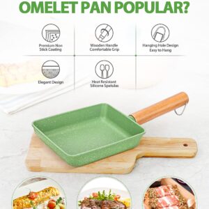 BUNDLEPRO Japanese Omelette Pan, Non Stick Tamagoyaki Eggs Frying Pan, Square Granite Cookware set, Small Induction Skillet with Silicone Spatulas for Breakfast(7.1inch)