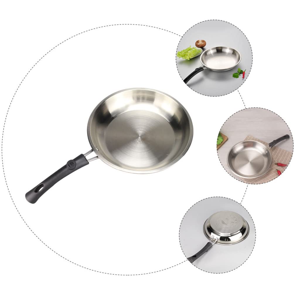 FOMIYES Kitchen Frying Pan Stainless Steel Non- Stick Frying Pan Steel Skillet Wok Kitchenware for Cooking 22cm (Silver)