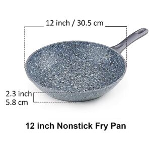 Cook N Home 02668 Ultra Granite Nonstick Skillet Fry Pan, 12 inches, Non-stick Frying Pan Omelette Pan, Chef's Pan, black/white