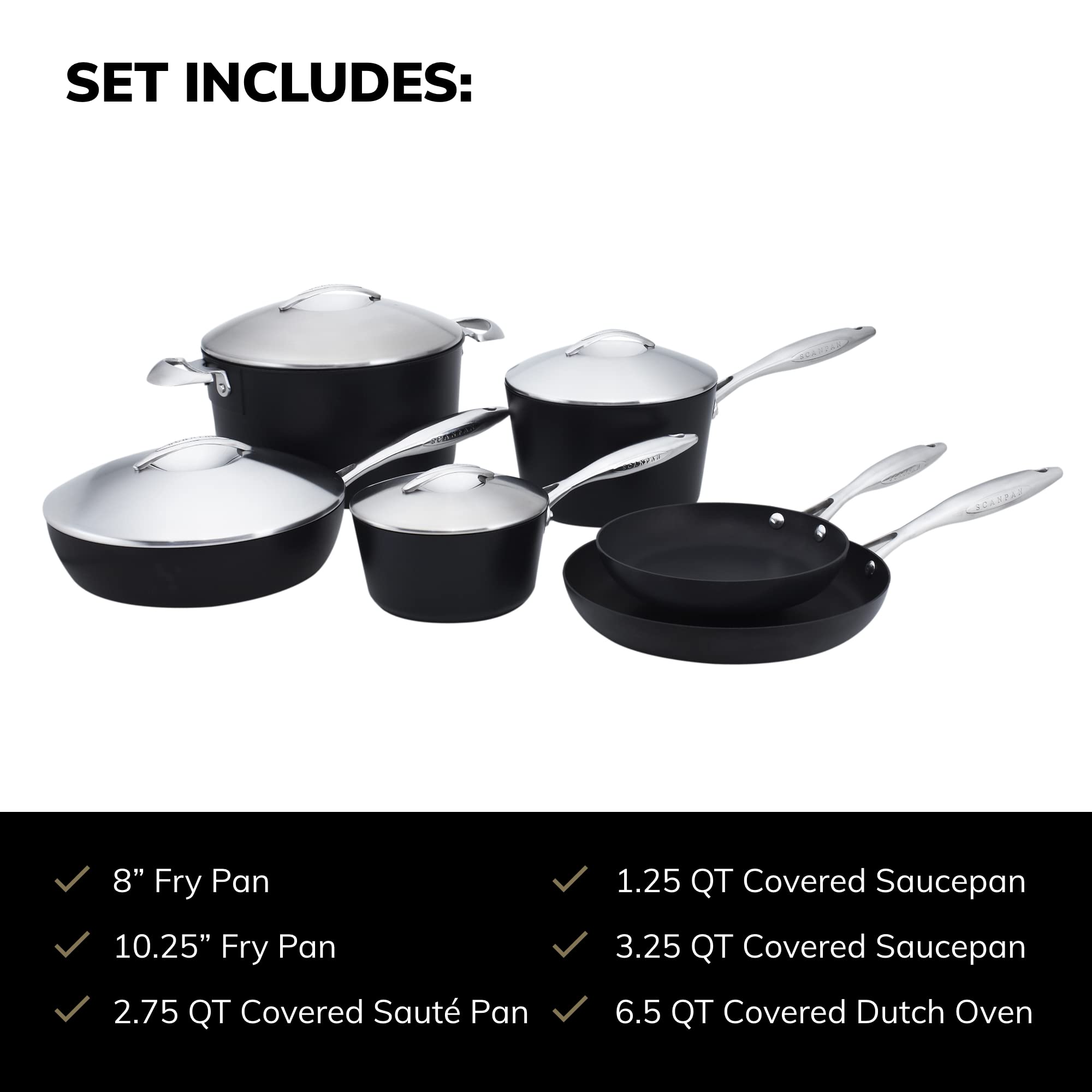 SCANPAN Professional 10-Piece Cookware Set - Easy-to-Use Nonstick - Dishwasher, Metal Utensil & Oven Safe - Made in Denmark