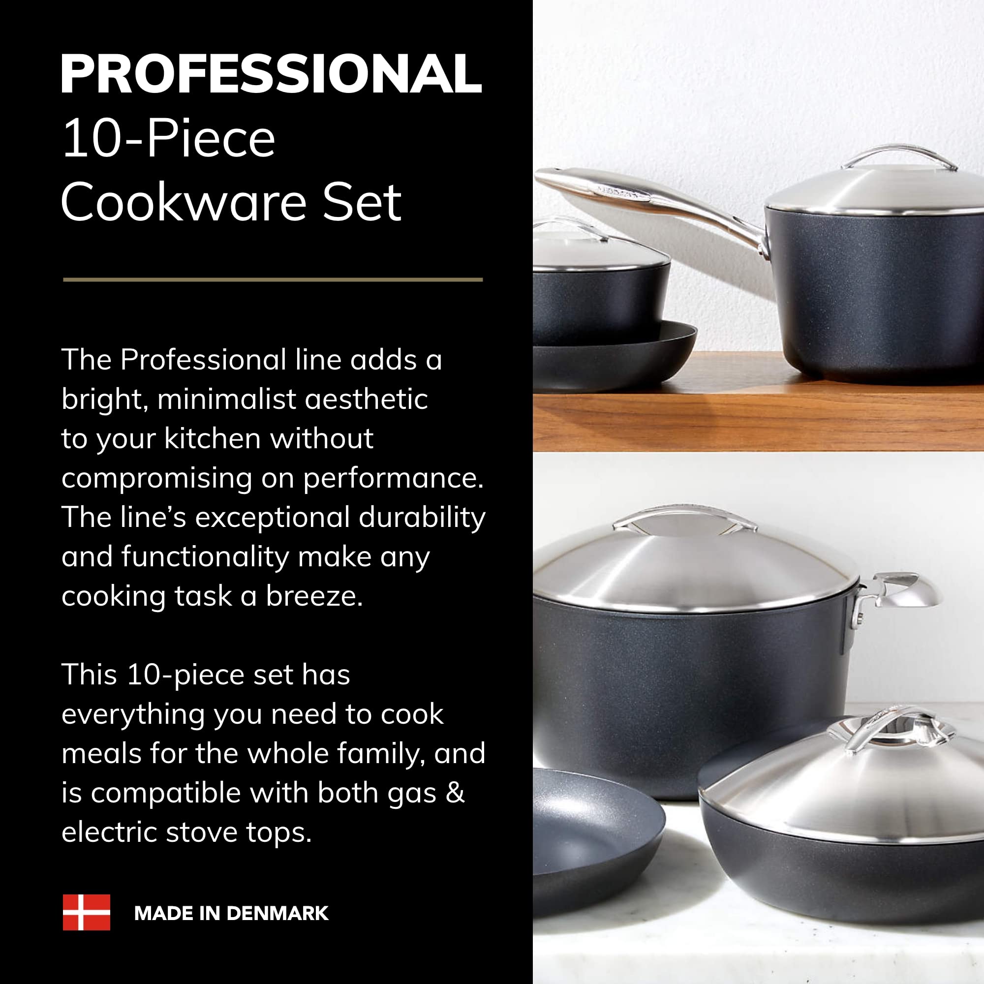 SCANPAN Professional 10-Piece Cookware Set - Easy-to-Use Nonstick - Dishwasher, Metal Utensil & Oven Safe - Made in Denmark