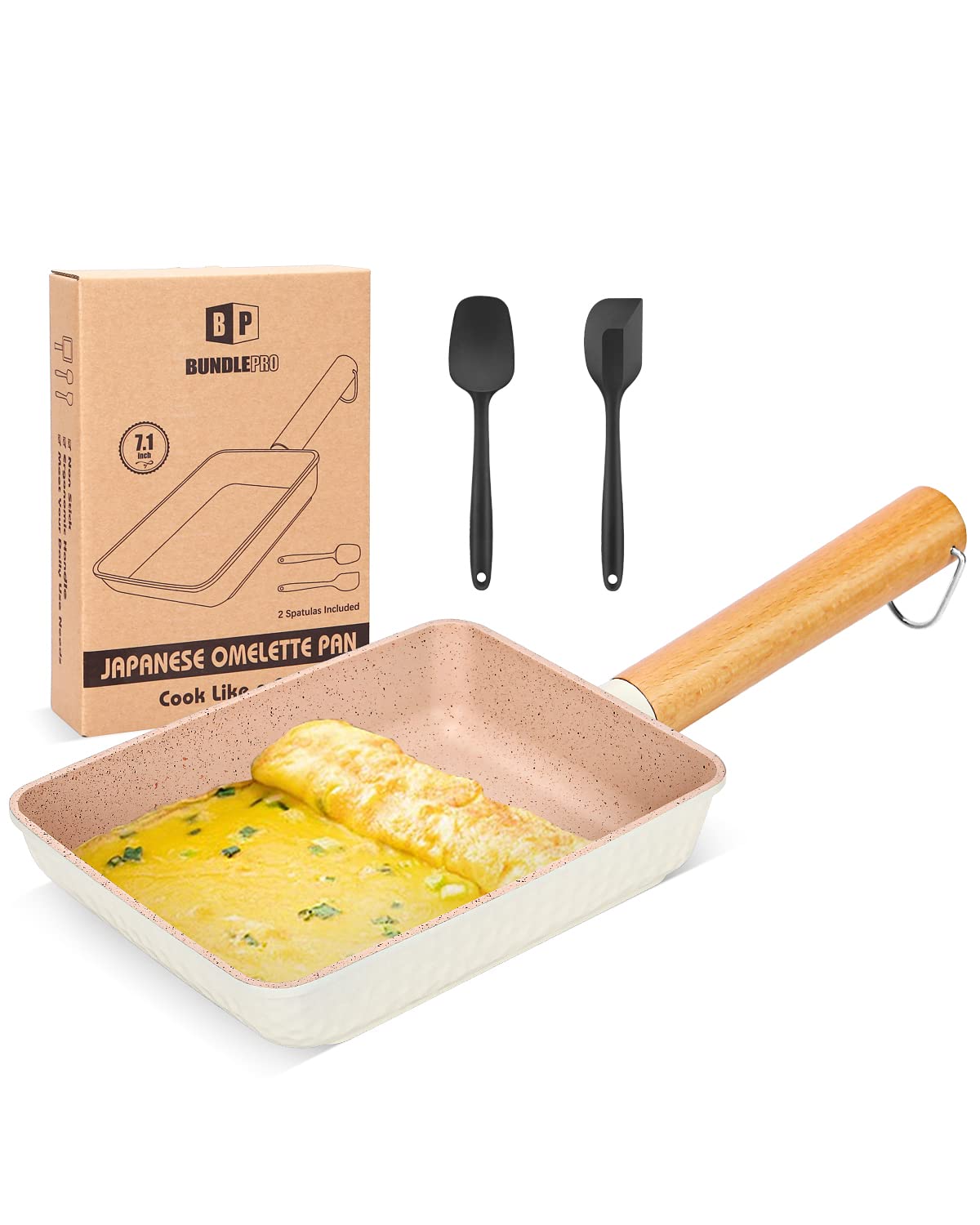 BUNDLEPRO Japanese Omelette Pan, Non Stick Tamagoyaki Eggs Frying Pan, Square Granite Cookware set, 7.1''Small Induction Skillet with Silicone Spatulas for Breakfast