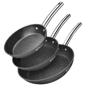 cibeat nonstick frying pan set of 3, 8"+9.5"+11" skillet omelet pan chef's pan with stainless steel handle, suitable for all stove, pfoa free