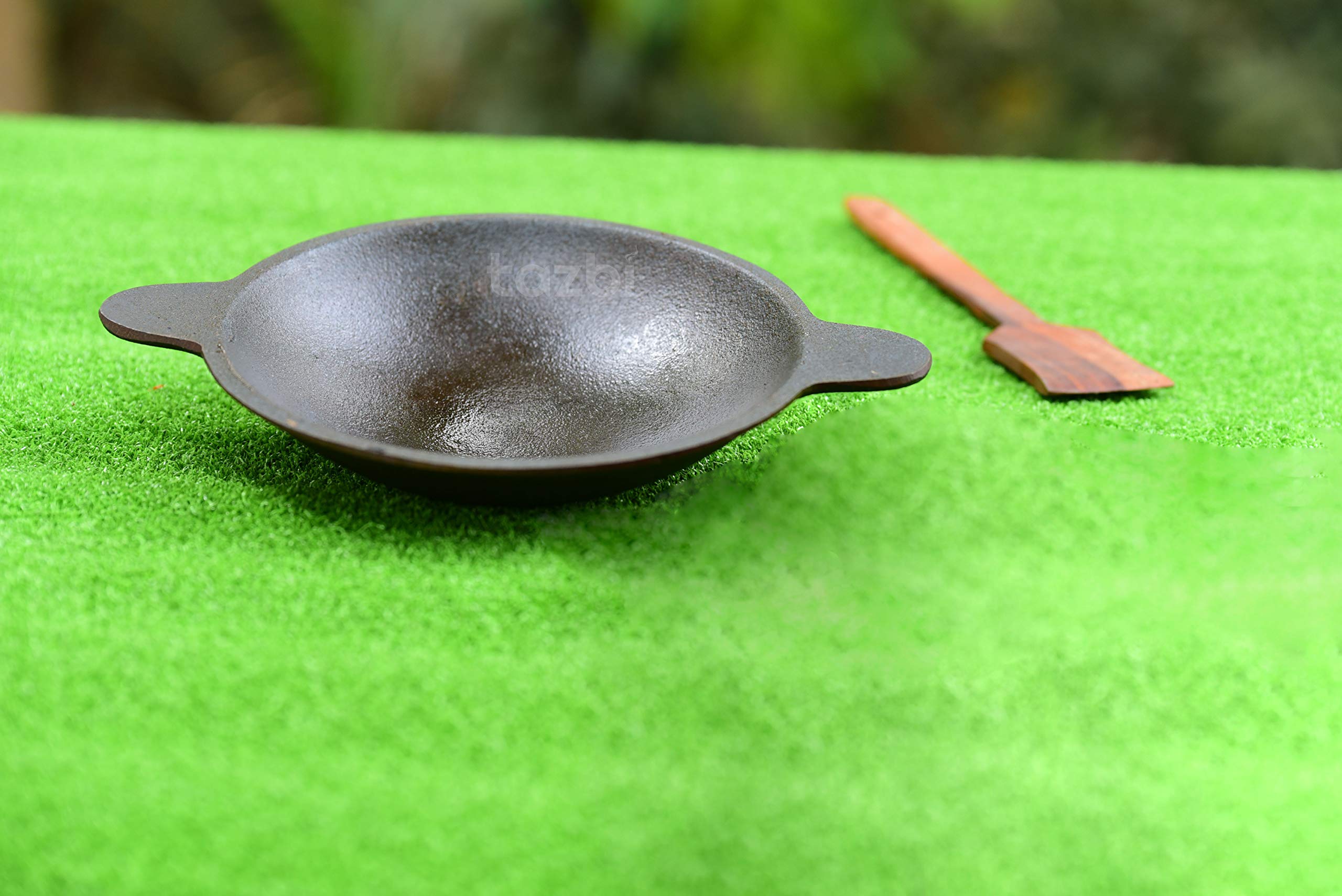 TAZBI Cast Iron Appa Chatti/Appam Pan/Appam Patra/kallu (Ready to Use- Hand Seasoned by Village Ladies Using Oil)- Black