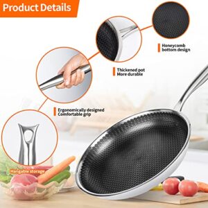 FCUS 11 Inch Stainless Steel Frying Pan Fishtail Handle - PFOA Free, Dishwasher and Oven Safe, Chef's pan, skillets Works with Induction Cooktop, Gas, Ceramic, and Electric Stove