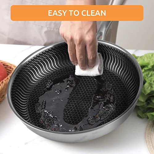 Vegoran 11 inch Nonstick Frying Pan with Lid, 304 Stainless Steel Honeycomb Skillet with Handle, Oven Safe, Scratch Resistant, Easy Clean