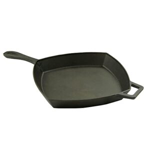 bayou classic 7433 12-in square cast iron skillet features helper handle perfect for breakfast pan frying sautéing and baking