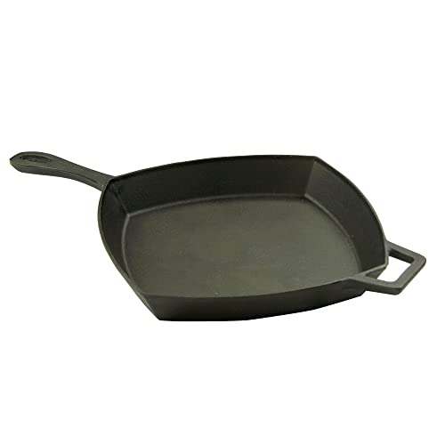 Bayou Classic 7433 12-in Square Cast Iron Skillet Features Helper Handle Perfect For Breakfast Pan Frying Sautéing and Baking