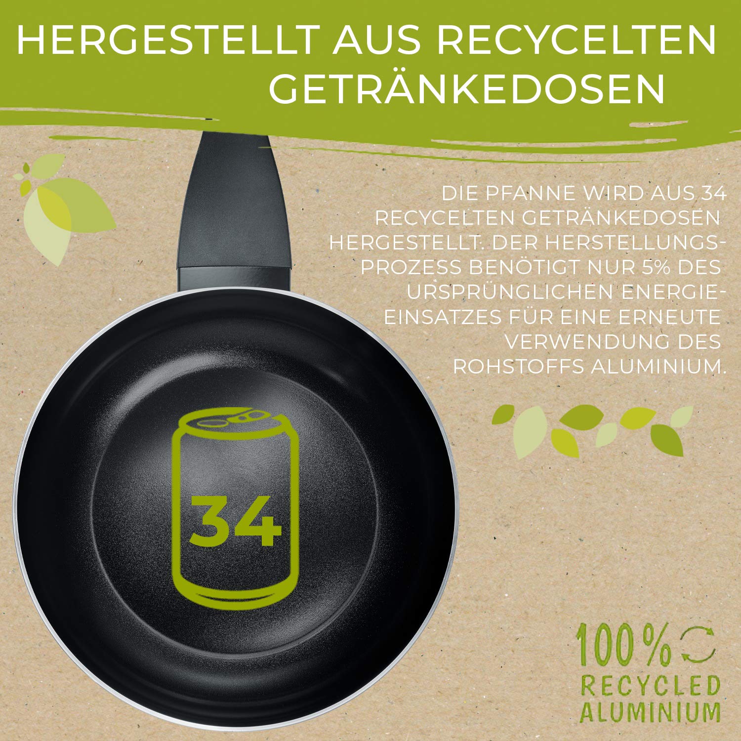 Berndes 24 cm, b.Green Aluminium Induction Frying pan Made from 100% Recycled Beverage cans, 24cm, Black