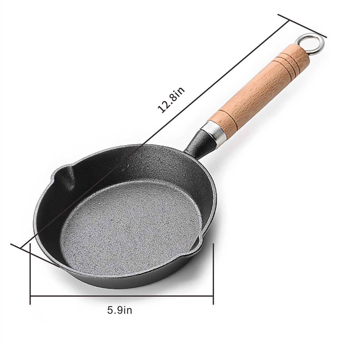 Mini Frying Pan Set with Burner Grate, 5.9" Small Coating-Free Cast Iron Skillet Pan with Removable Heat-Resistant Wooden Handle, Omelet Pans, Portable Egg Frying Pan for Camping