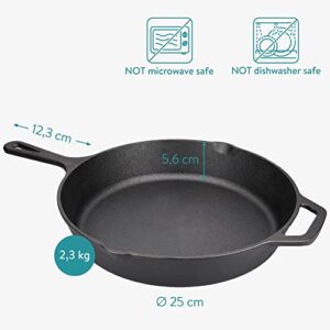 Navaris Cast Iron Skillet - 10 inch Cast Iron Pan - Seasoned Cookware for Frying, Cooking, Oven, Stove Top, Camping