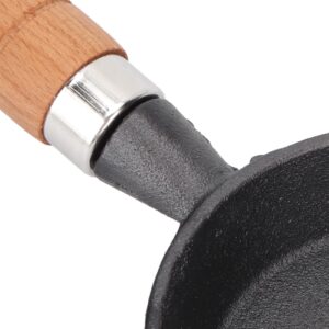 Mini Cast Iron Skillet, 3.9in Frying Pan with Drip Spouts and Wooden Handle Single Egg Frying Pan Round Mini Fry Pan for Cooking Baking Cookie Brownie