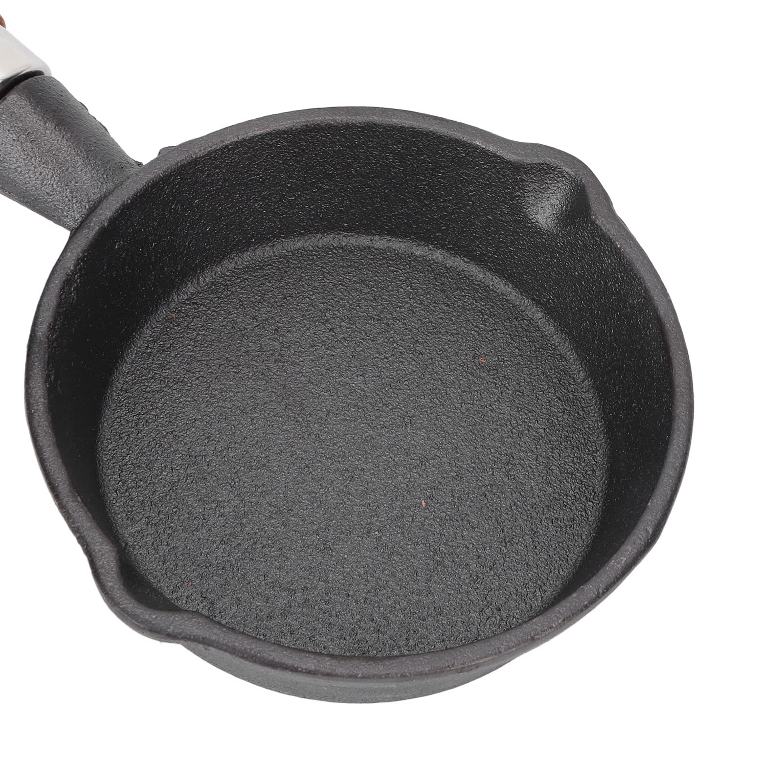 Mini Cast Iron Skillet, 3.9in Frying Pan with Drip Spouts and Wooden Handle Single Egg Frying Pan Round Mini Fry Pan for Cooking Baking Cookie Brownie