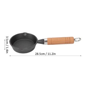 Mini Cast Iron Skillet, 3.9in Frying Pan with Drip Spouts and Wooden Handle Single Egg Frying Pan Round Mini Fry Pan for Cooking Baking Cookie Brownie