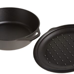 Lodge L10CF3 Cast Iron Covered Deep Skillet, Pre-Seasoned, 5-Quart & 10FB2 Deep Fry Basket, 10.25-inch