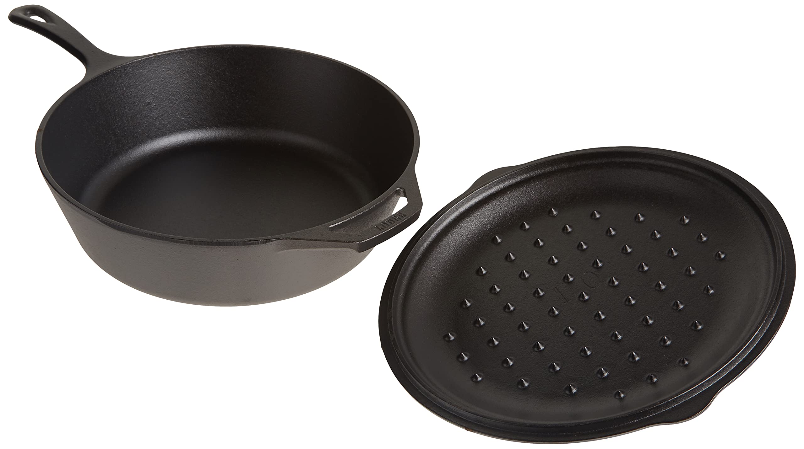 Lodge L10CF3 Cast Iron Covered Deep Skillet, Pre-Seasoned, 5-Quart & 10FB2 Deep Fry Basket, 10.25-inch