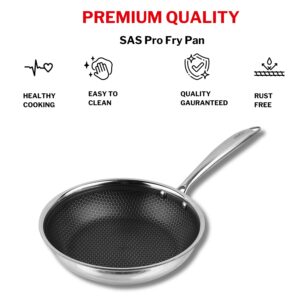 Vinod Platinum Triply Stainless Steel X Fry Pan | Frying Pan of 24 cm Diameter with Honeycomb Pattern Design Inside, Scratch Resistant, Food Safe & PFOA Free - (Induction Friendly)