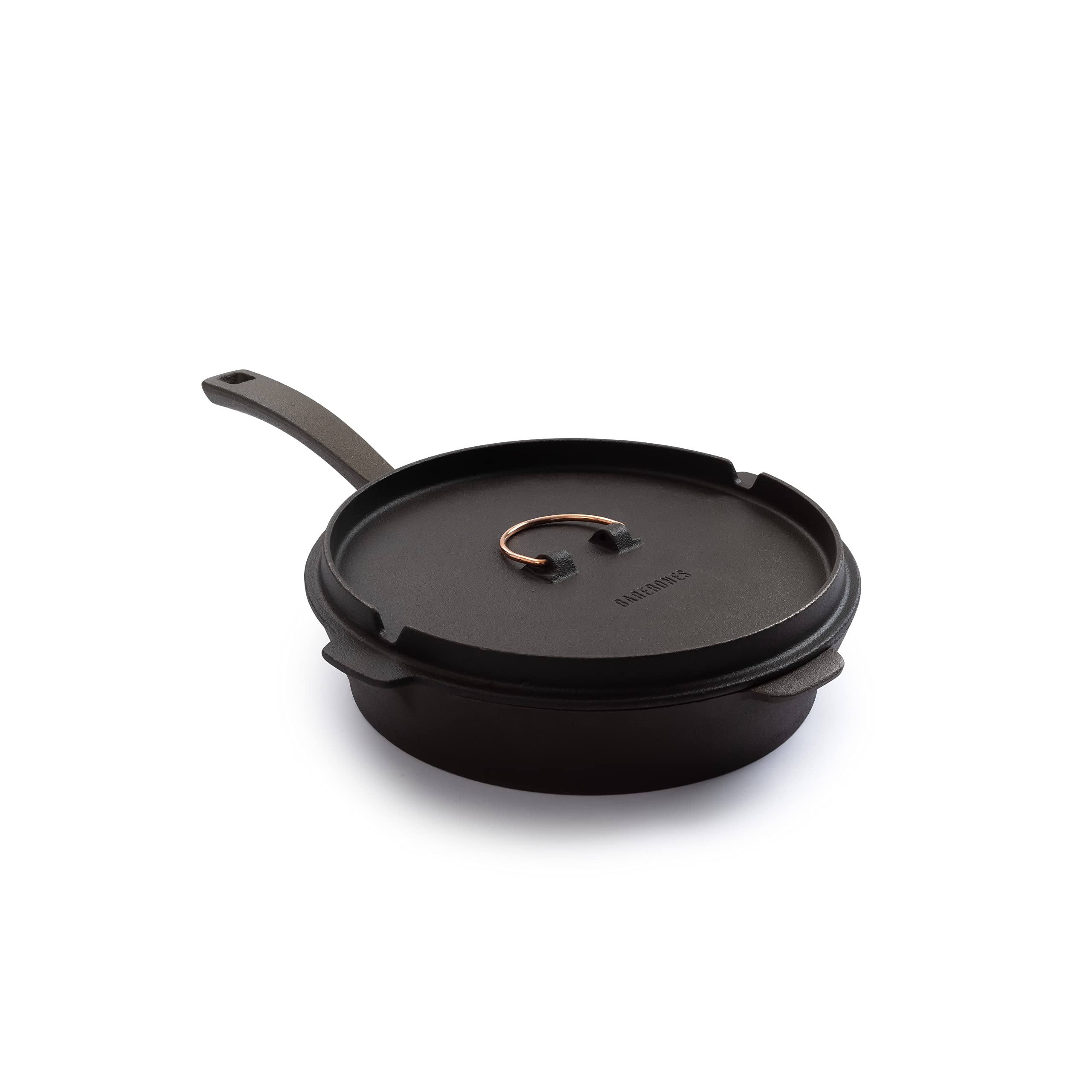 Barebones 10 Inch Cast Iron Skillet - Black Flat Enameled Cast Iron Skillet with Lid, Frying Pan