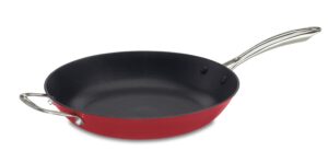 cuisinart castlite non-stick cast iron fry pan with helper, 12-inch, red