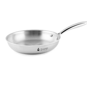 Shapes Steel Stainless Tri-ply Frying Pans - Induction Ready, Easy to Clean, Dishwasher Safe, Silver, Capacity 1 Quart - With Robust Handle - Use for Home, Kitchen & Restaurant (7.8 Inch)