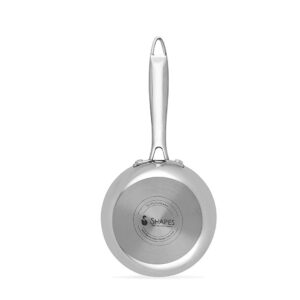 Shapes Steel Stainless Tri-ply Frying Pans - Induction Ready, Easy to Clean, Dishwasher Safe, Silver, Capacity 1 Quart - With Robust Handle - Use for Home, Kitchen & Restaurant (7.8 Inch)