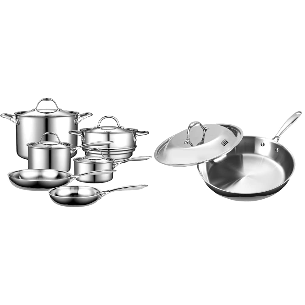 Cooks Standard Stainless Steel Kitchen Cookware Sets 10-Piece and 12-Inch Stir-Fry Pan with Dome Lid