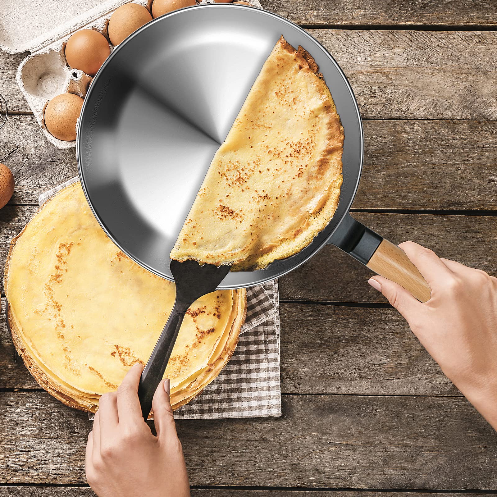 Stainless Steel Frying Pan 12 Inch: Steel Skillet 3 Ply Cookware Deep Frying Pan Egg Large Wok Professional Grade Pan - Polished & Thickened Composite Pan Cooking Frying Pan Without Lid