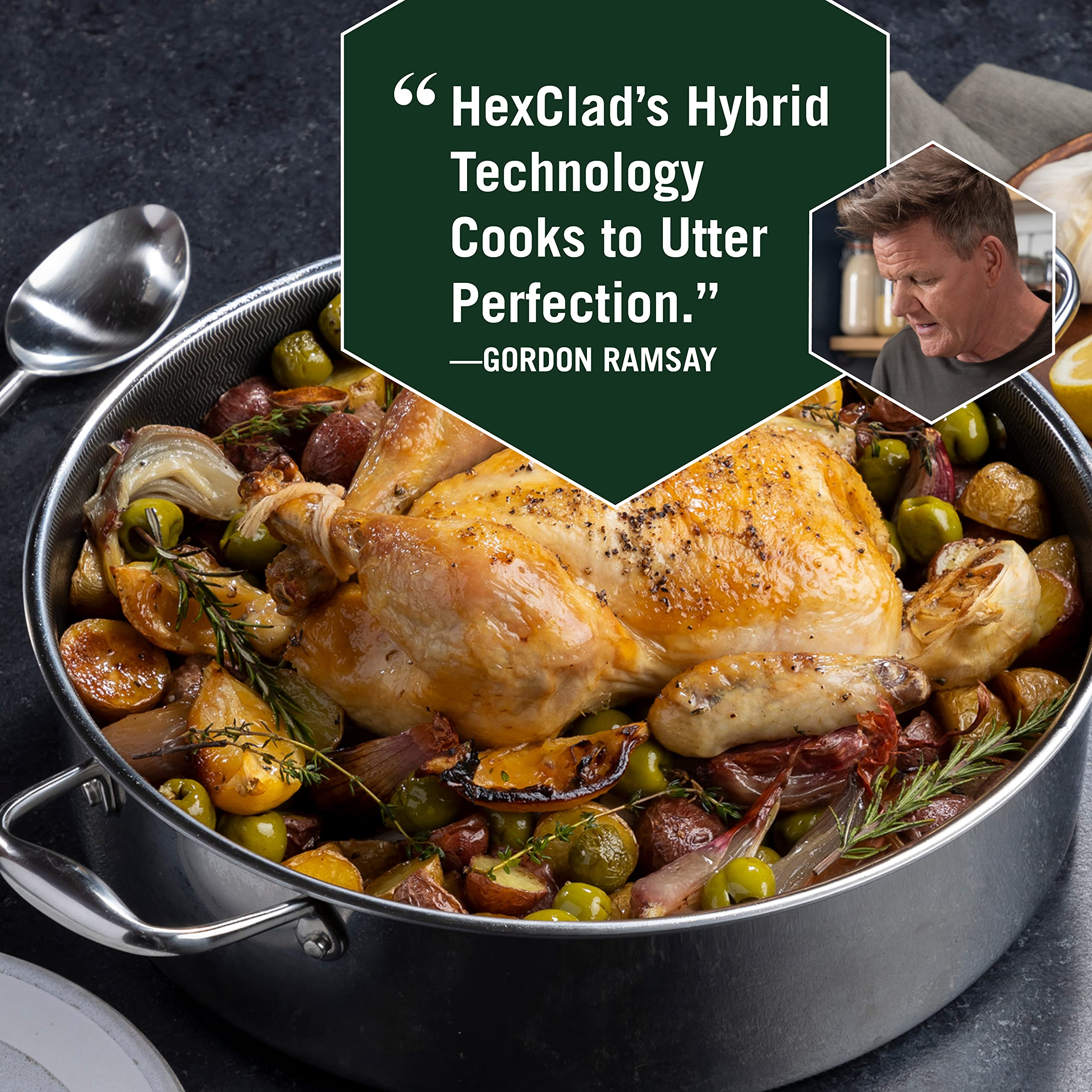 HexClad Hybrid Nonstick Sauté Pan and Lid, Chicken Fryer, 7-Quart, Dishwasher and Oven-Safe, Compatible with All Cooktops